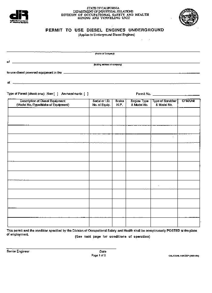 DOSH P&P - UNDERGROUND DIESEL ENGINE PERMITS